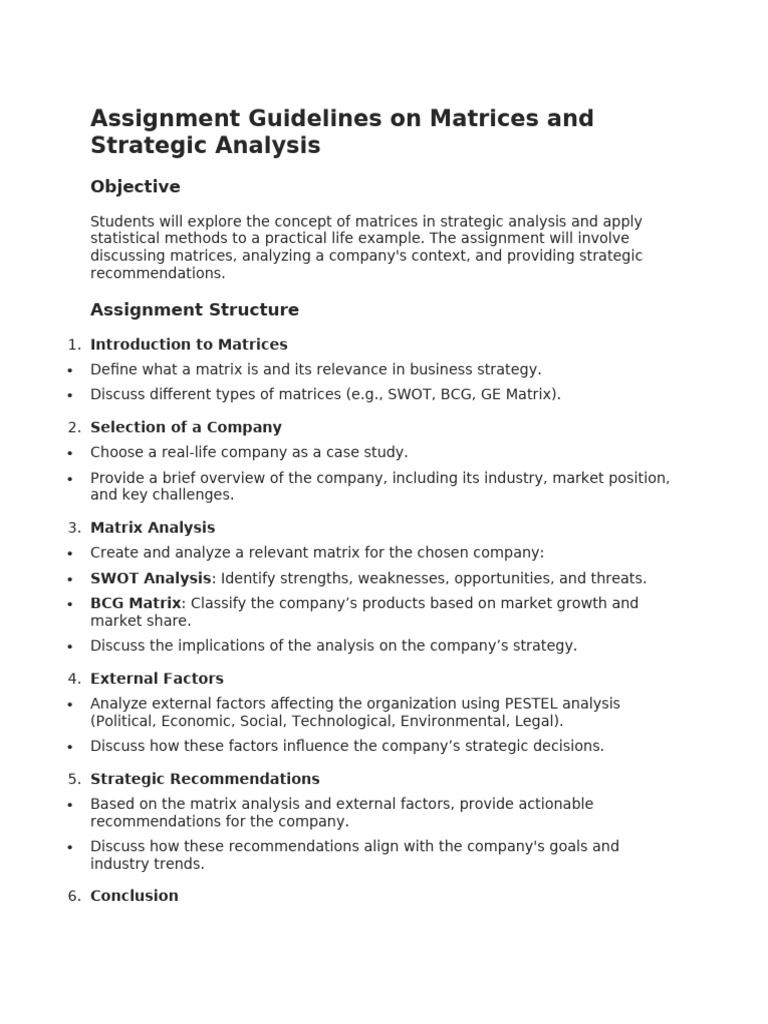 Assignment Guidelines On Matrices and Strategic Analysis | PDF | Swot ...