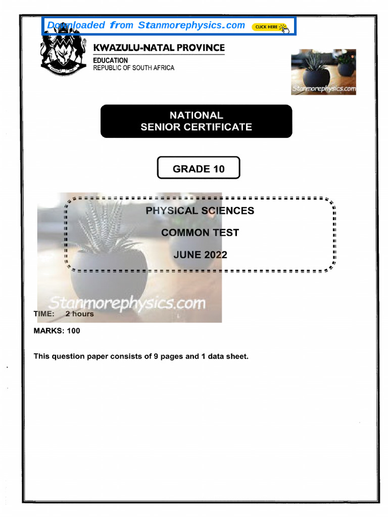 Physical Sciences Grade 10 June 2022 QP and Memo | PDF