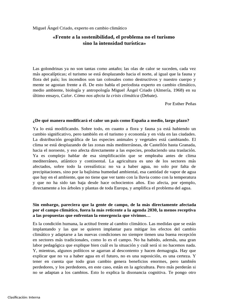 Entrevista a Miguel Ángel Criado | PDF | Turismo | Clima
