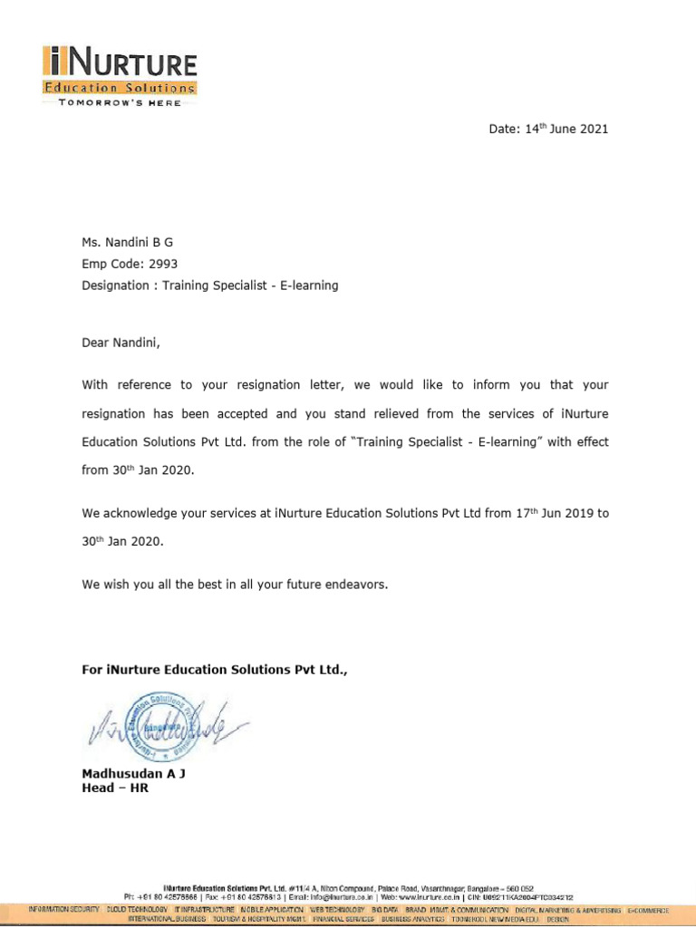 INurture Relieving Letter | PDF