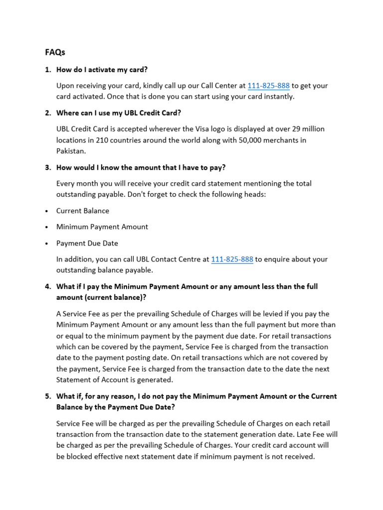 UBL Credit Card Product English FAQs - 2 | PDF | Credit Card | Cash