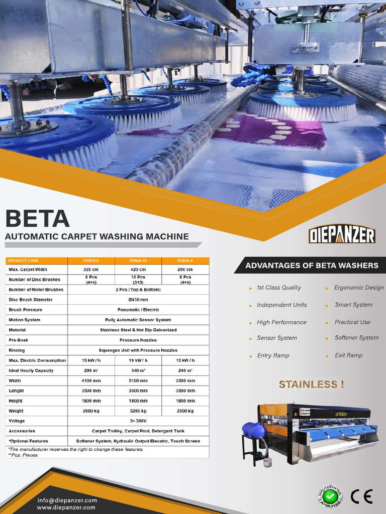 Diepanzer Beta DYB Carpet Washer Brochure | PDF