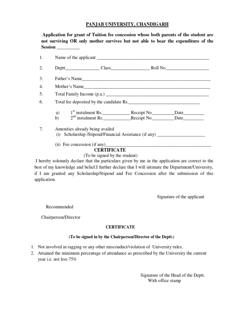 Tuition Fee Concession Application Form | PDF
