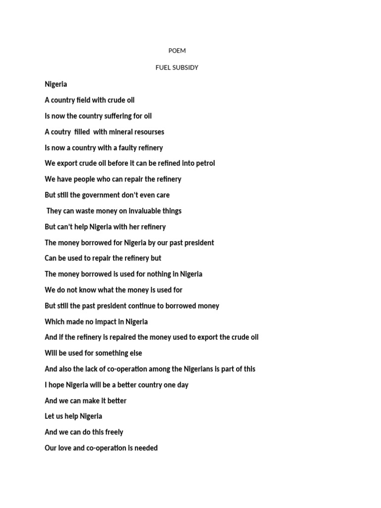 Poem Fuel Subsidy by Babare Emmanuel | PDF