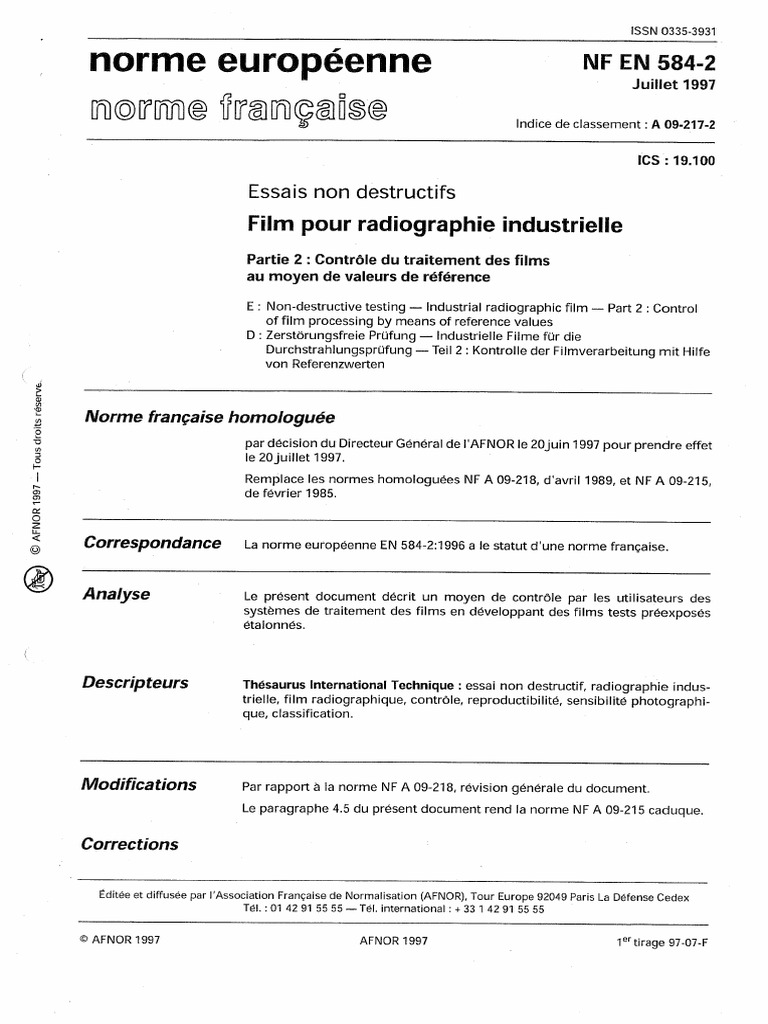 NF en 584-2!07!97 - Film Pour Radiographie Industrielle | PDF