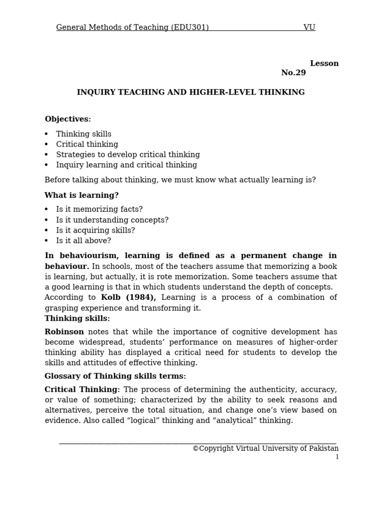 Lesson 29 | PDF | Critical Thinking | Thought