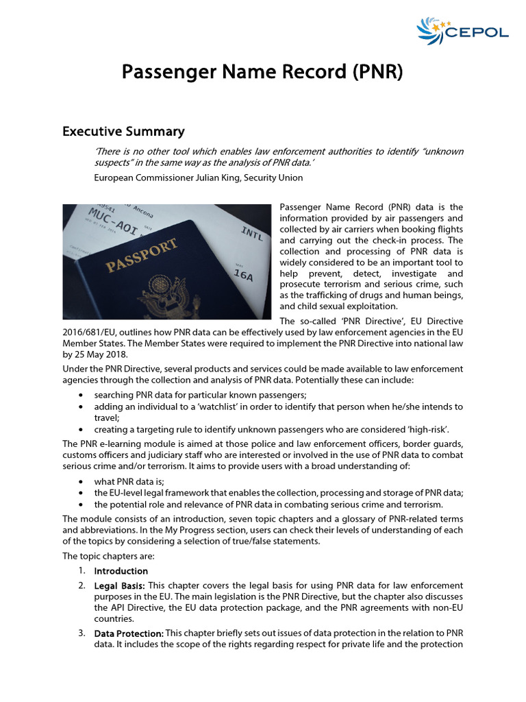 Understanding PNR Data for Law Enforcement | PDF | Information Privacy ...