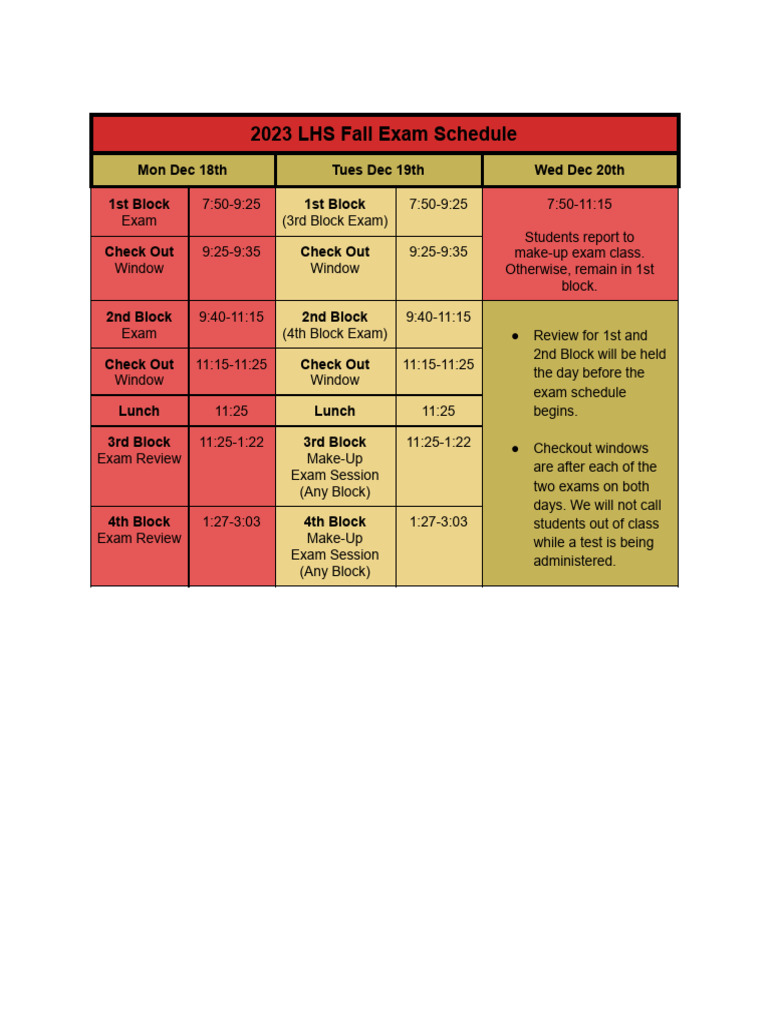 2023 LHS Fall Exam Schedule | PDF