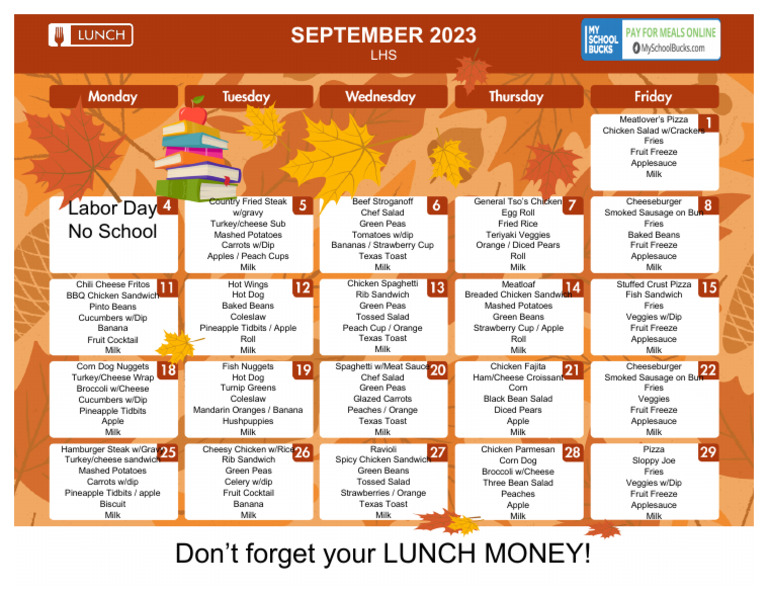 September 2023 School Lunch Menu | PDF | Turkey Meat | Salad
