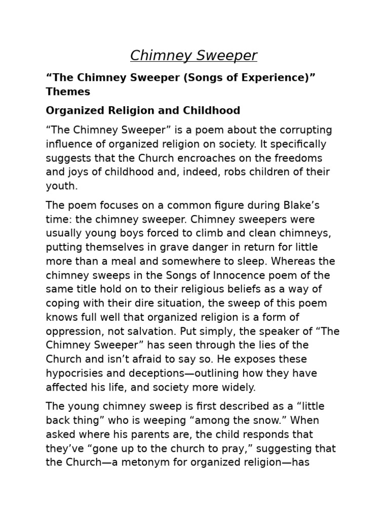 Chimney Sweeper Eng Lit Notes (Poem) | PDF | Heaven