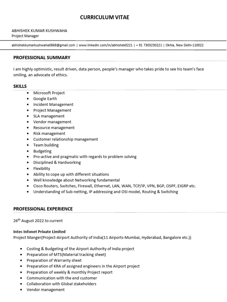 Abhishek Kumar Kushwaha - Resume | PDF | Computer Network | Network Architecture
