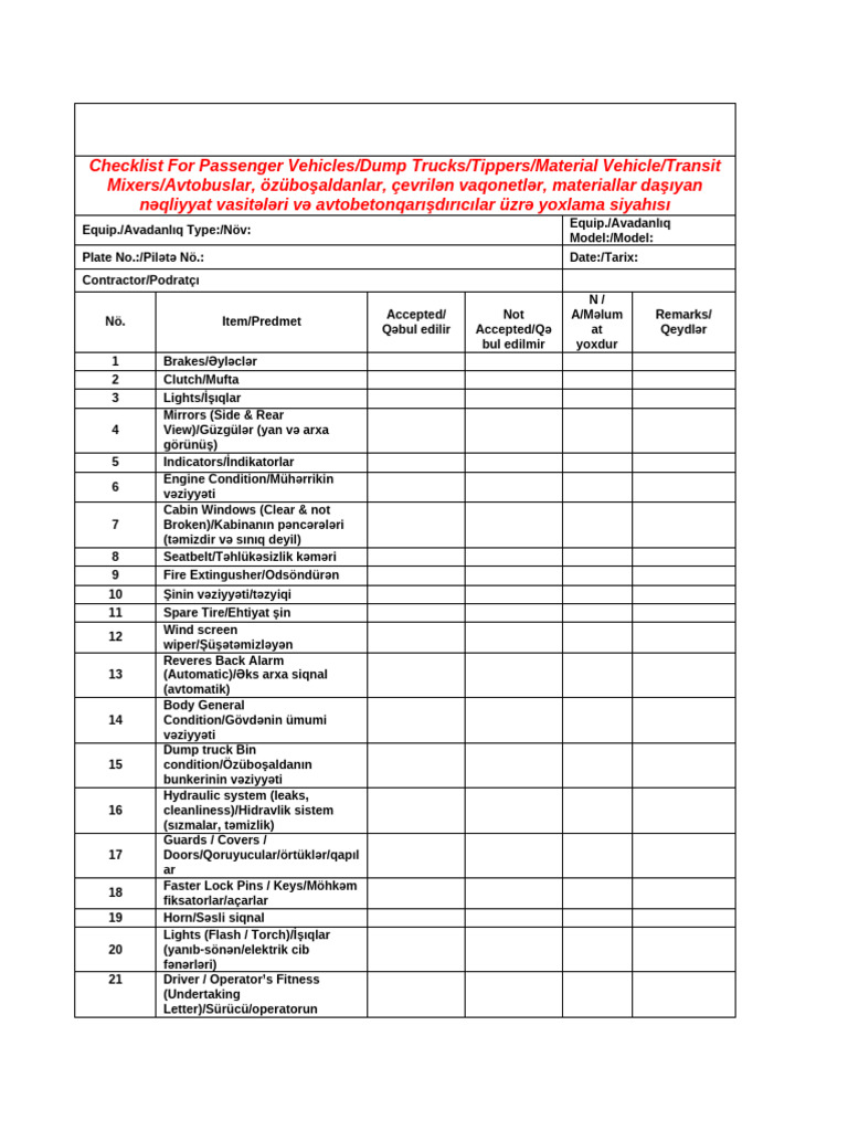 Passenger Vehicles%2cDump Trucks%2cTippers%2cMaterial Vehicle%2cTransit Mixers.docx_aze | PDF