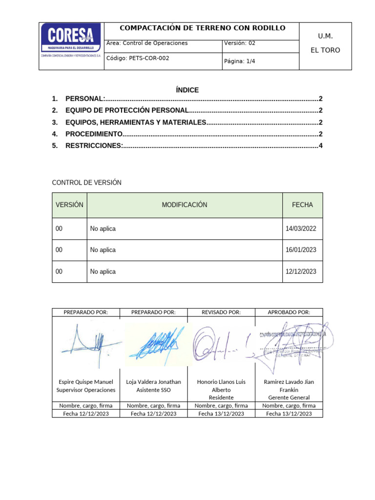 Pets-Cor-004-Compactación de Terreno Con Rodillo | PDF | Vehículos