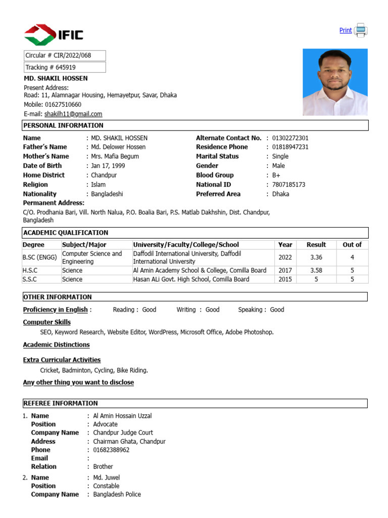 Resume of MD. SHAKIL HOSSEN | PDF | Bangladesh