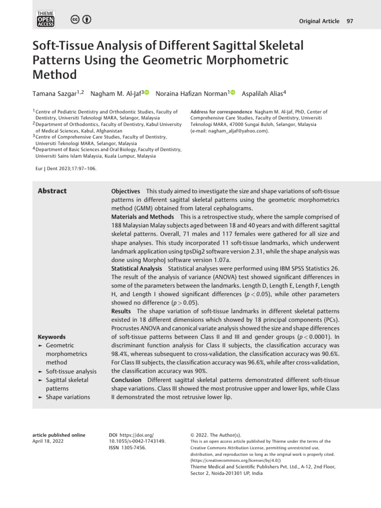 Soft-Tissue Analysis of Different Sagittal Skeleta | PDF | Analysis Of ...