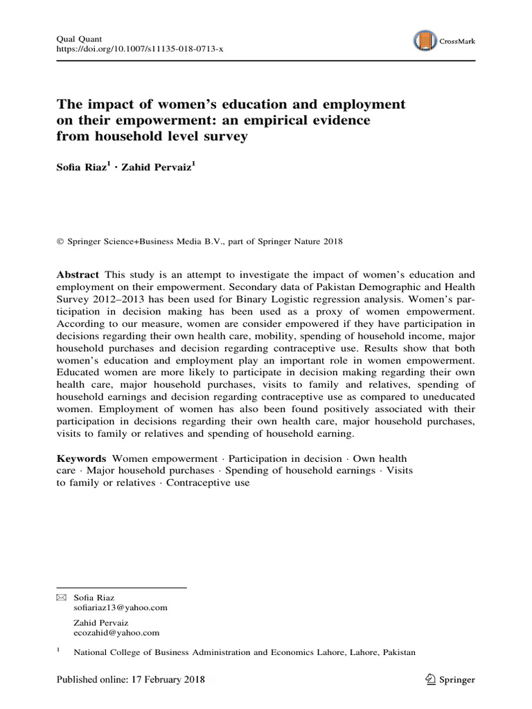 The Impact of Women S Education and Empl | PDF | Categorical Variable | Empowerment