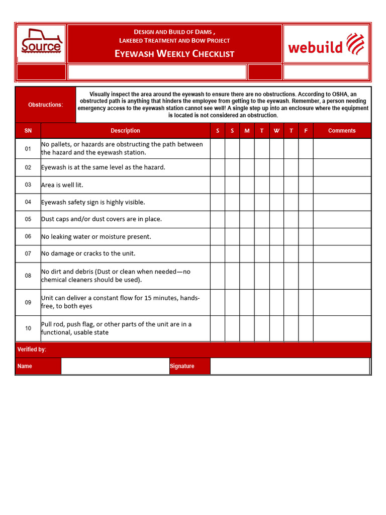 Dam Safety & Eyewash Checklist | PDF