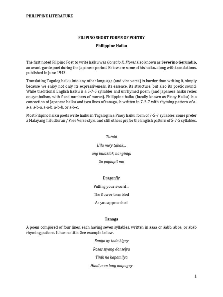 Filipino Short Forms of Poetry | PDF | Poetry | Haiku