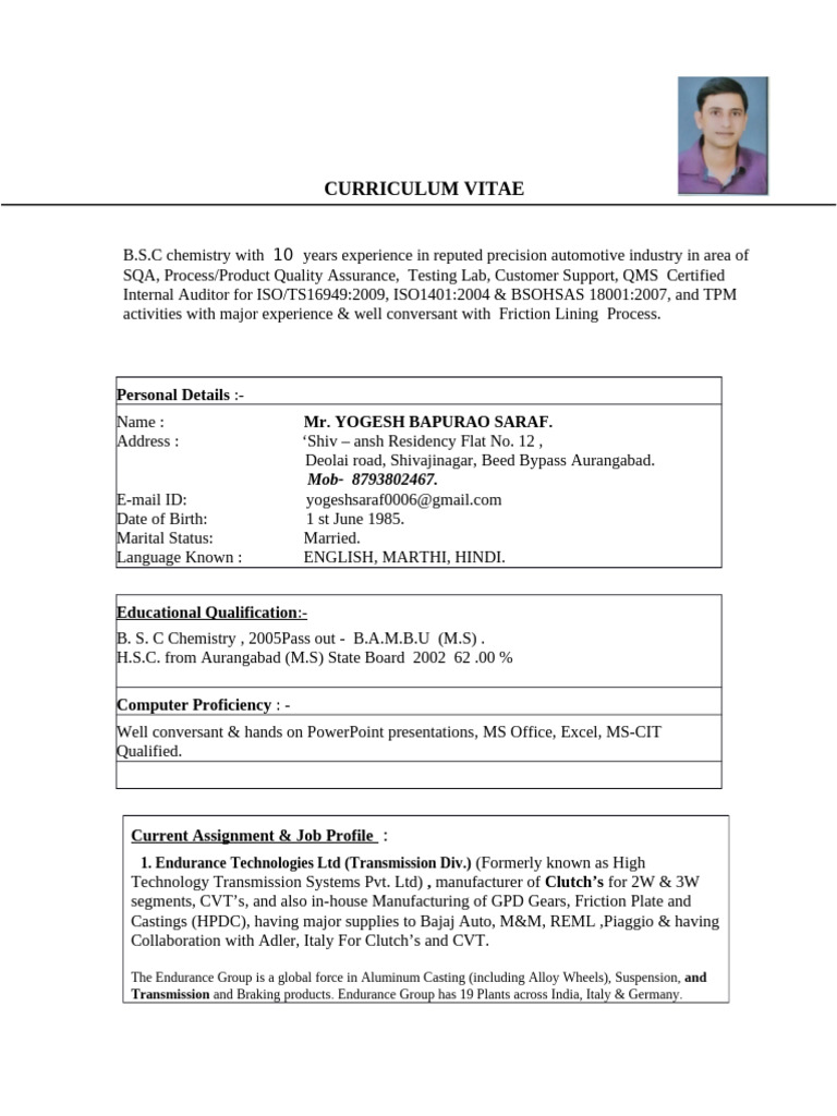 Yogesh Saraf CV | PDF | Automotive Technologies | Vehicle Technology