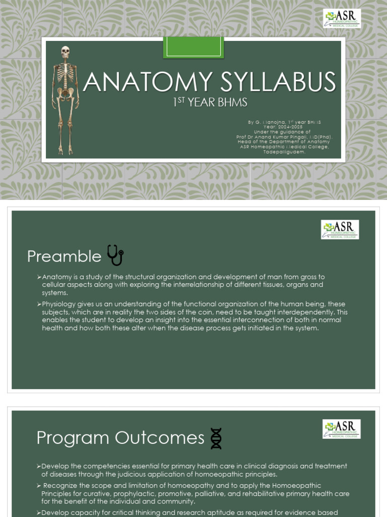 1st Year Bhms Anatomy Syllabus | PDF | Anatomy | Abdomen