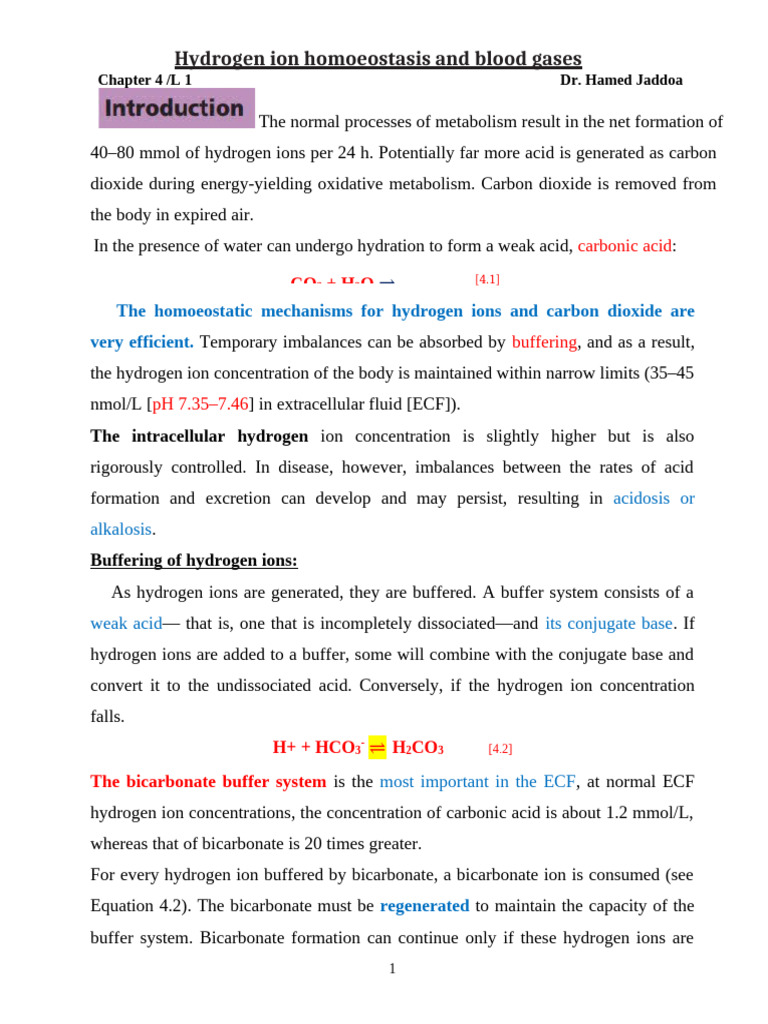 Chapter 4 - Hydrogen Ion Homoeostasis and Blood Gases PDF | PDF | Buffer Solution | Bicarbonate