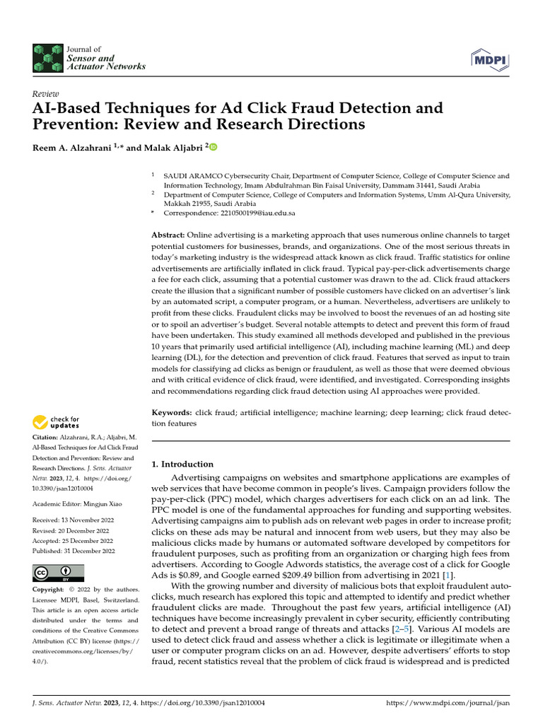 AI-Based Techniques For Ad Click Fraud Detection and Prevention | PDF ...