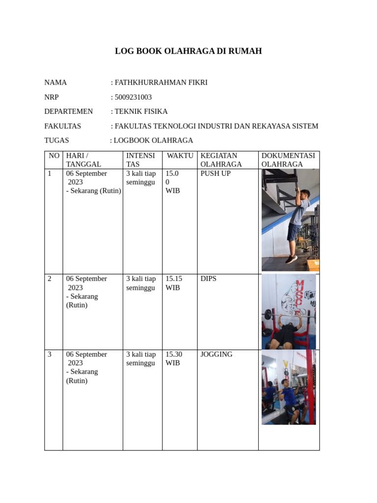 Log Book Olahraga Renangfahkhurrrahman Fikri | PDF