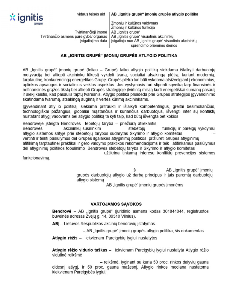 AB Ignitis Grupė Įmonių Grupės Atlygio Politika_3 | PDF