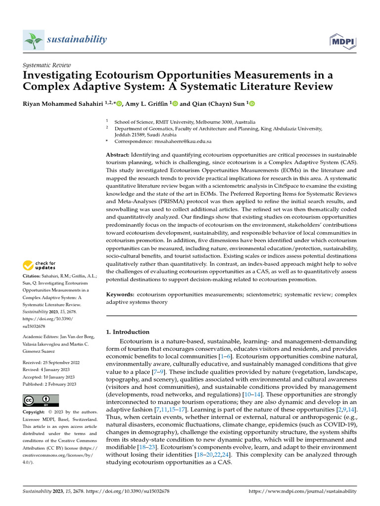 Investigating Ecotourism Opportunities Measurement | PDF | Tourism | System