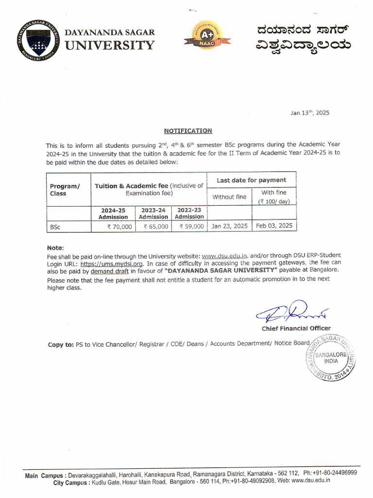 BSC 2ND 4TH and 6TH Semester Fee Notification | PDF