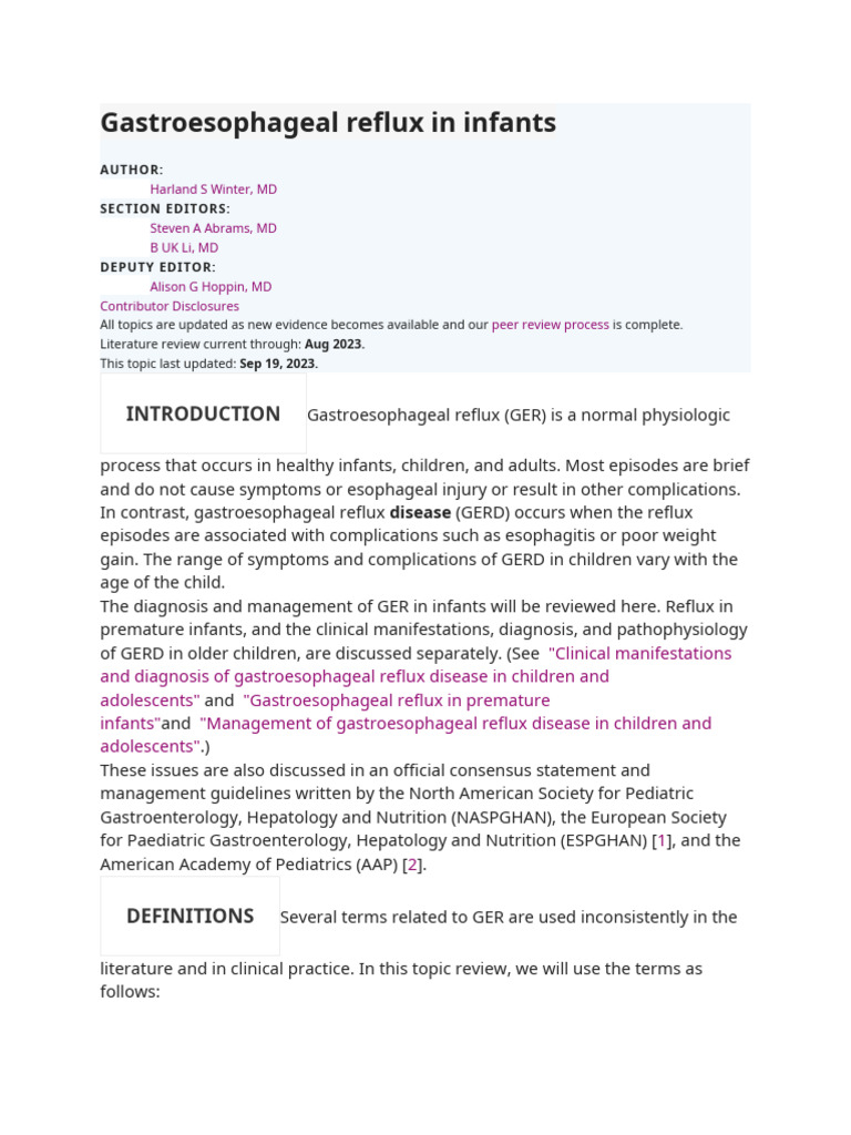 Gastroesophageal Reflux in Infants | PDF | Gastroesophageal Reflux ...