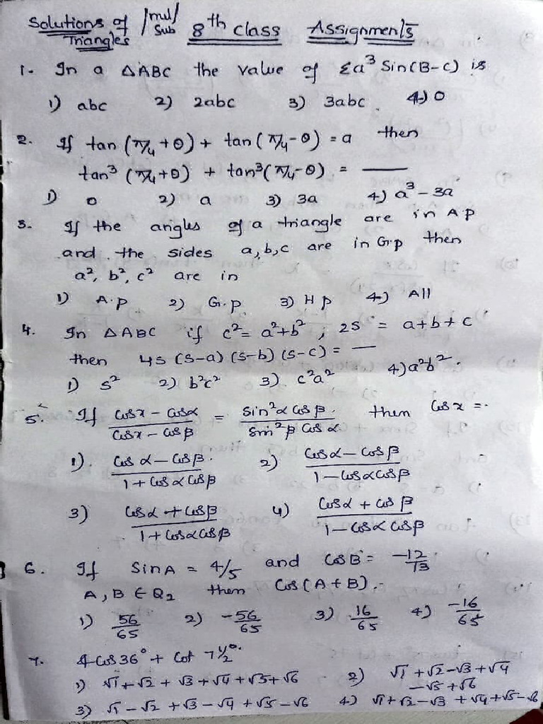 Class Viii Math Assignment 1 110125 Pdf 4388