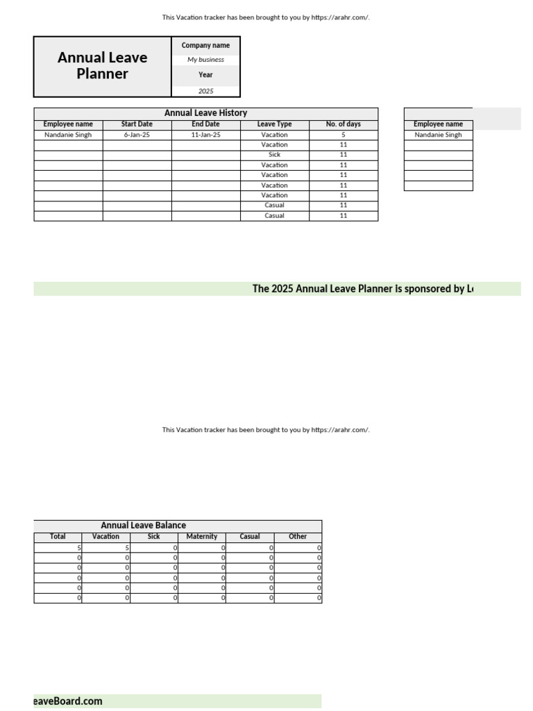 Annual Leave Planner Template | PDF | Annual Leave | Labor