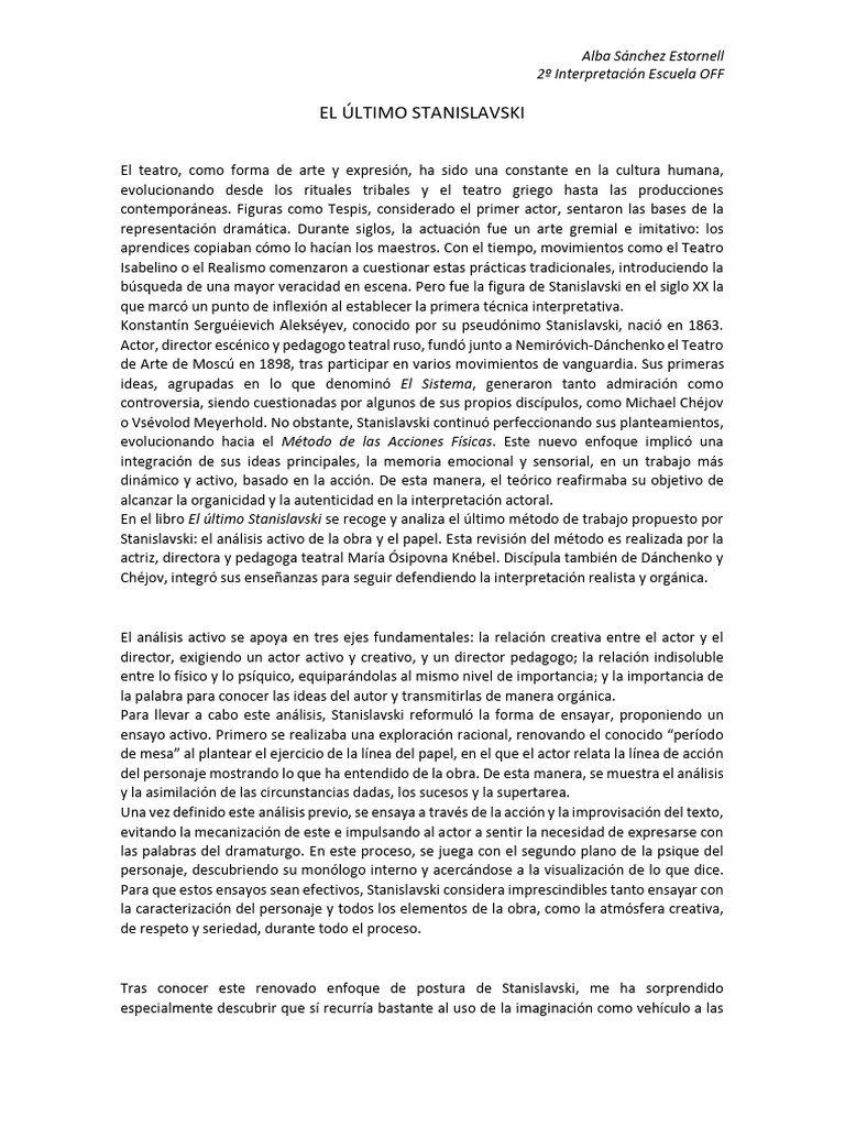 Análisis - El Último Stanislavski | PDF | Interino | Teatro