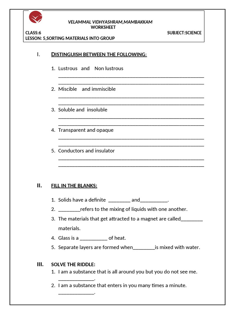 Grade - 6 Science Worksheet - 28.10.21 | PDF