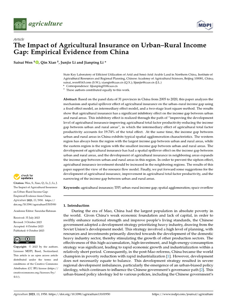 The Impact of Agricultural Insurance On Urban-Rural Income Gap | PDF ...