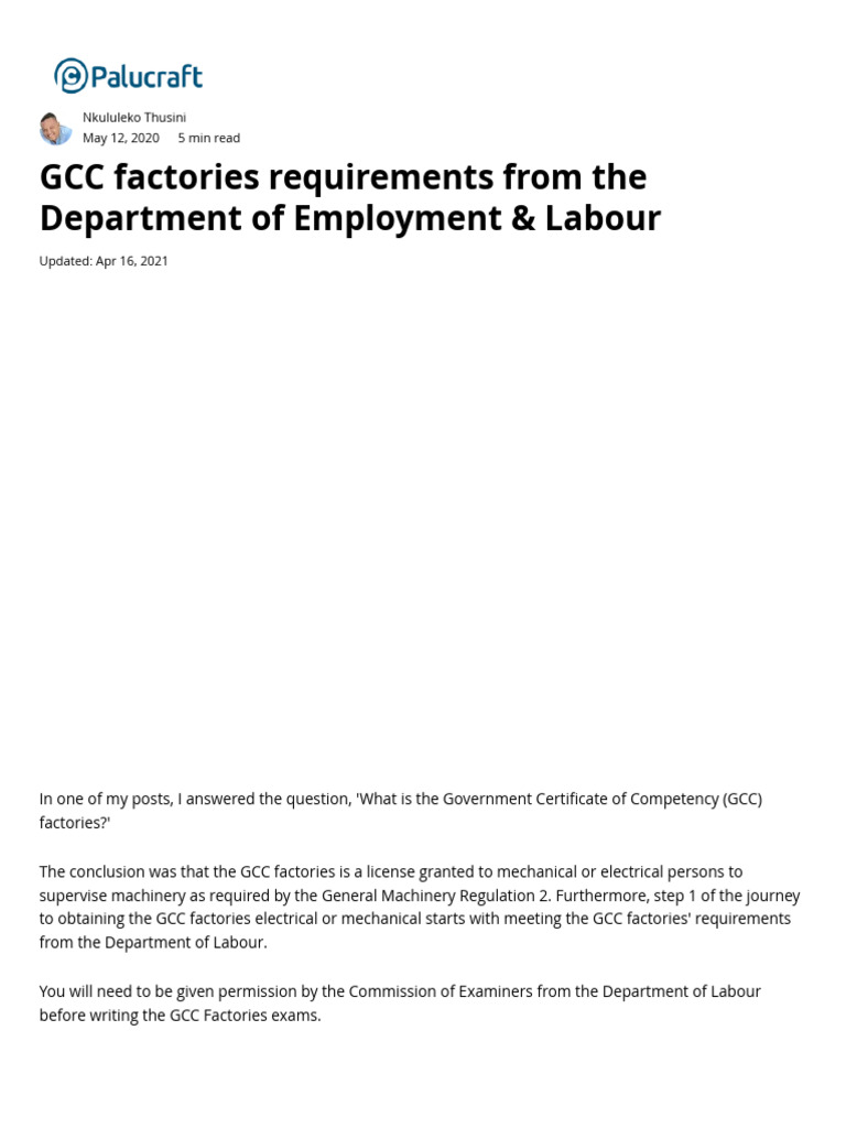 GCC Factories Requirements From The Department of Employment & Labour ...