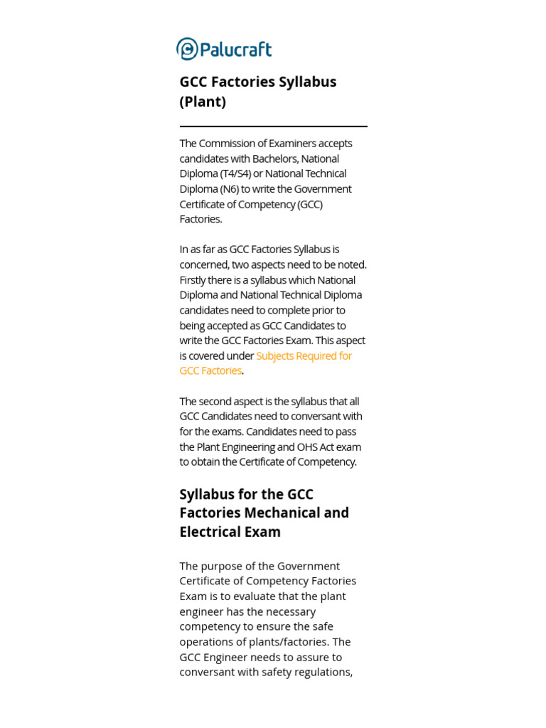 GCC Factories Exam Syllabus Overview | PDF | Factory | Engineering