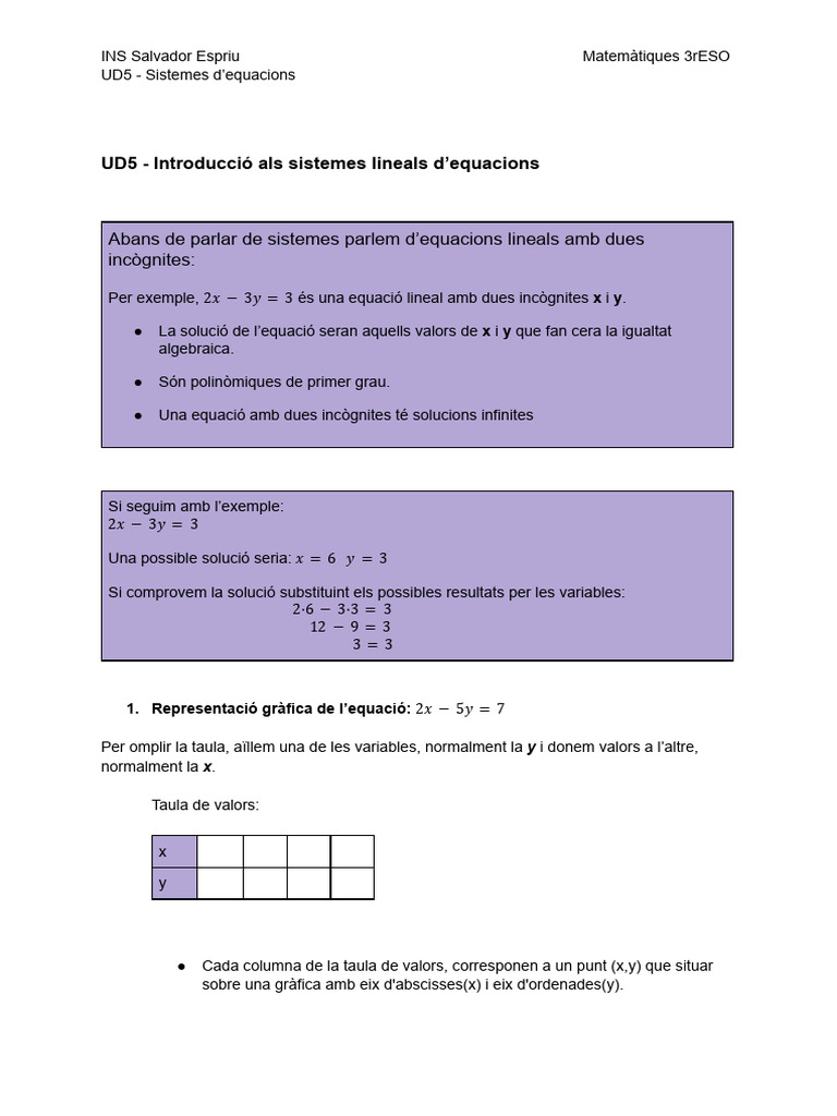 UD5 - Introducció Als Sistemes Lineals D'equacions | PDF