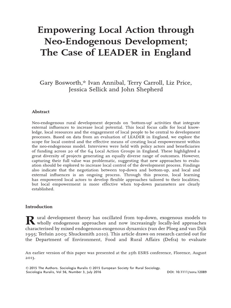Empowering Local Action Through Neo-Endogenous Development The Case of ...