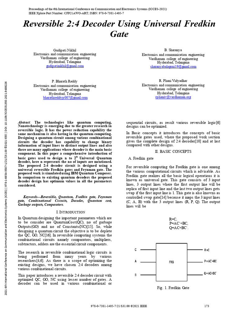 Reversible_24_Decoder_Using_Universal_Fredkin_Gate | PDF | Logic Gate ...