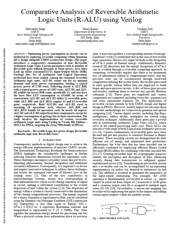Comparative_Analysis_of_Reversible_Arithmetic_Logic_Units_R-ALU_Using_Verilog | PDF | Logic Gate ...