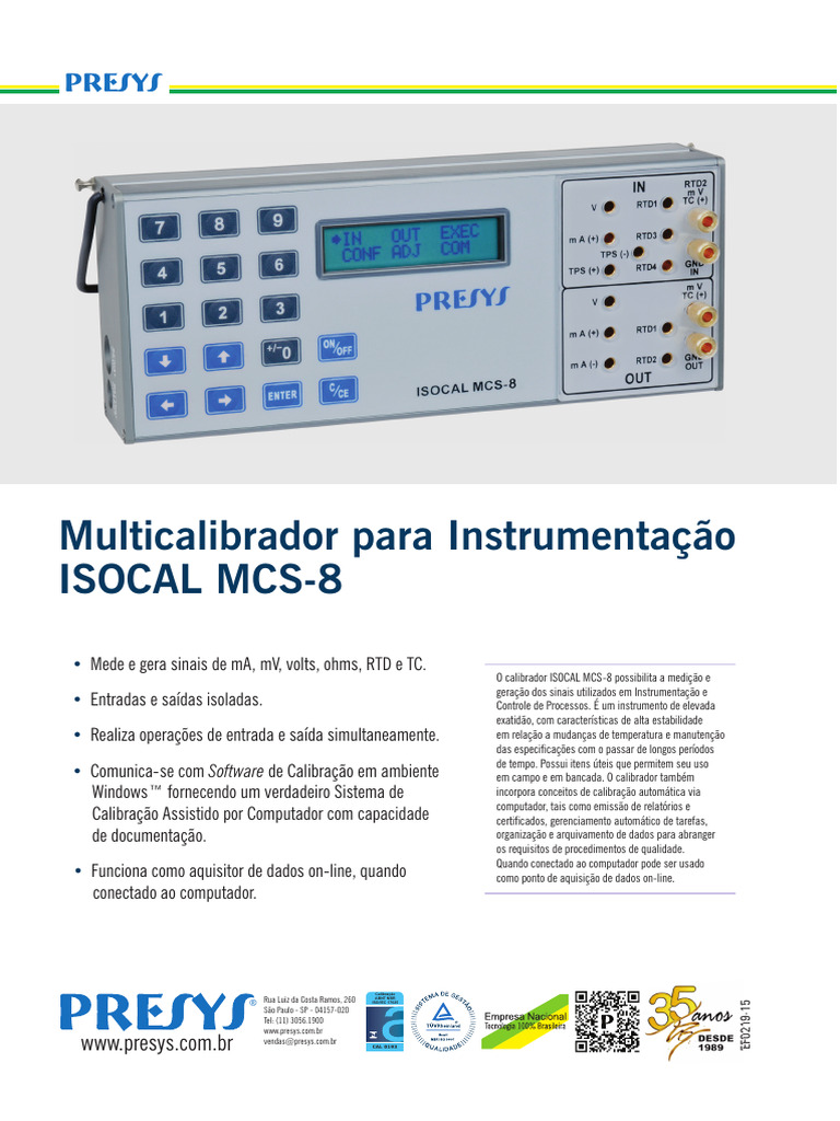 Multicalibrador para Instrumentacao Isocal Mcs 8 Especificacao | PDF ...