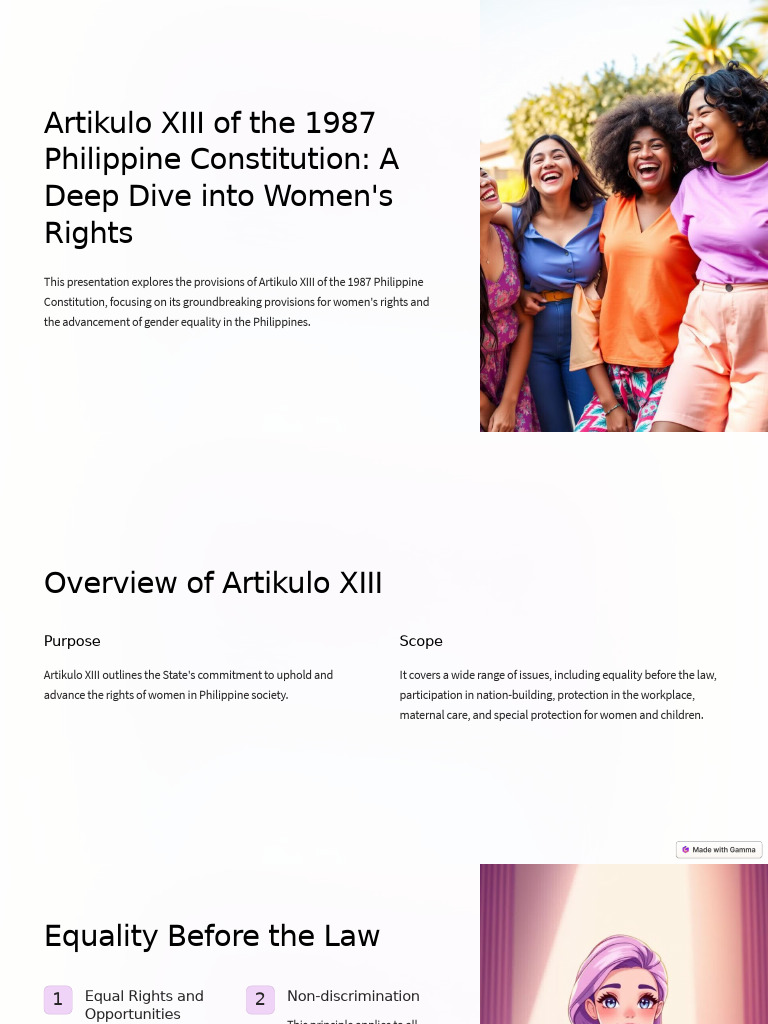 Artikulo XIII of the 1987 Philippine Constitution a Deep Dive Into Womens Rights 1 | PDF | Woman ...