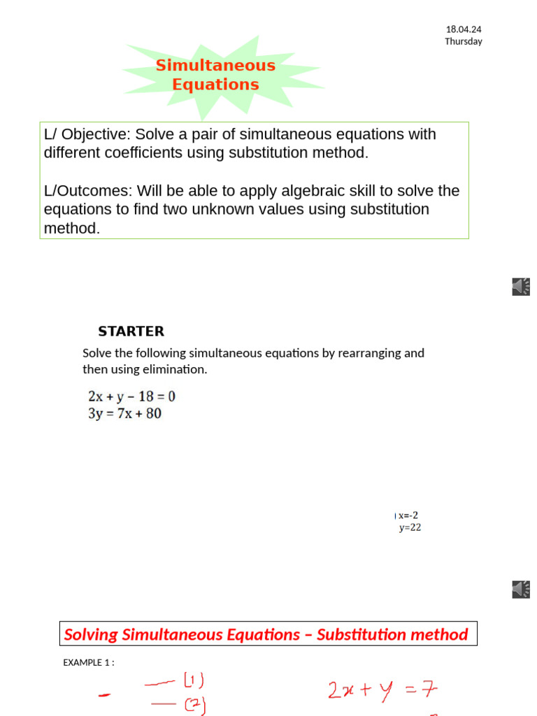 3 - Simultaneous Equations - Substitution | PDF | Equations ...