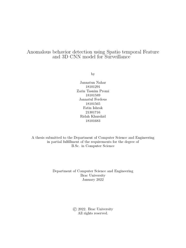 Anomalous Behavior Detection Using Spatio Temporal Feature Pdf Deep