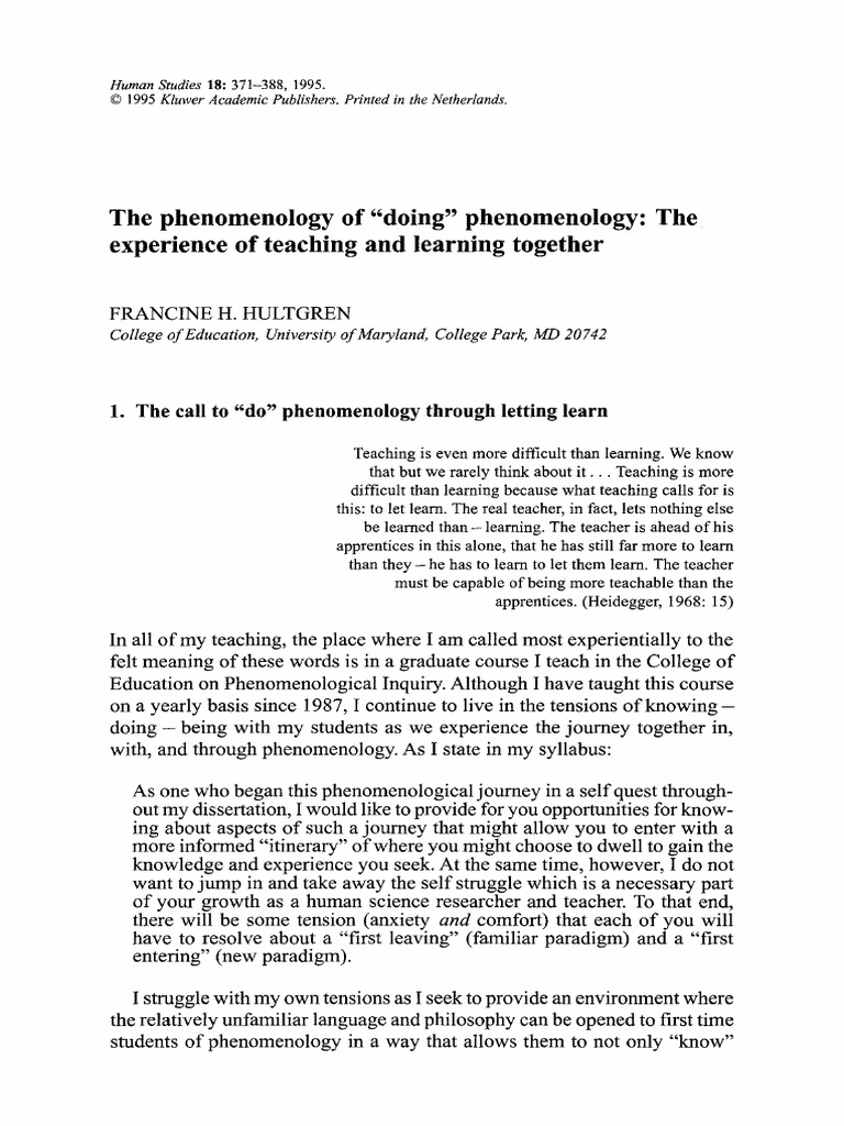 The Phenomenology of Doing Phenomenology 1 | PDF | Experience ...