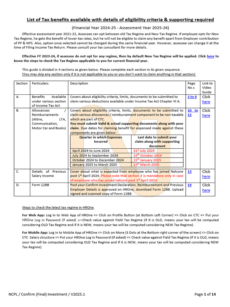 Tax Benefits Guide FY 2024-25 | PDF | Insurance | Interest