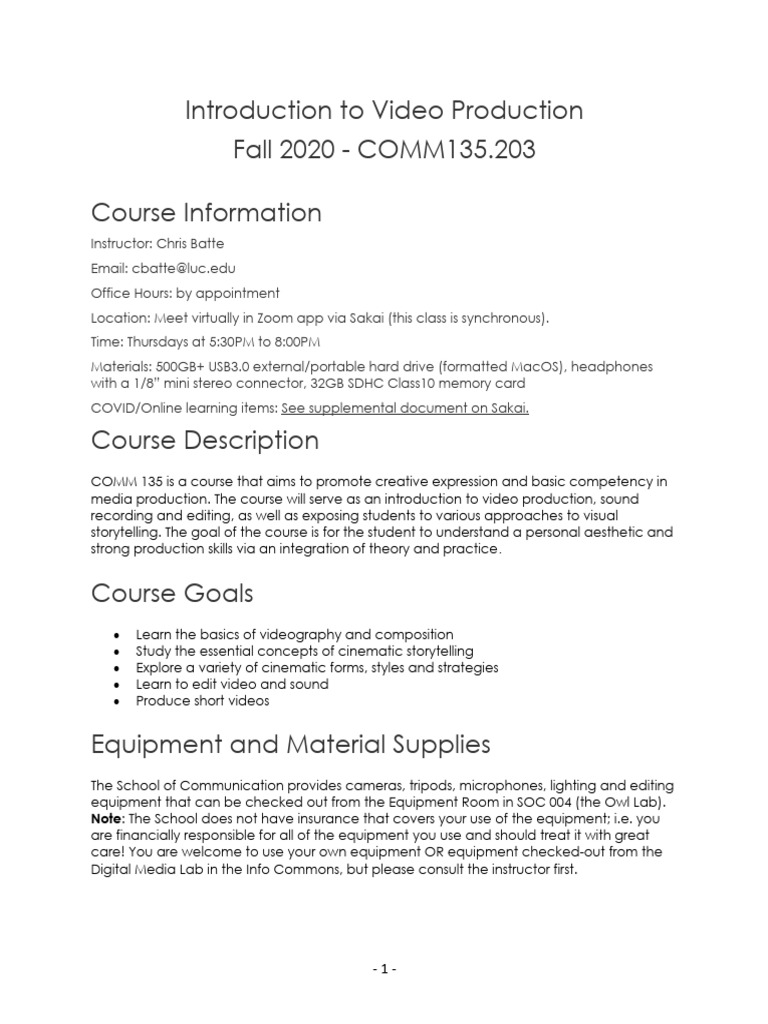 Introduction to Video Production Course | PDF | Academic Dishonesty ...