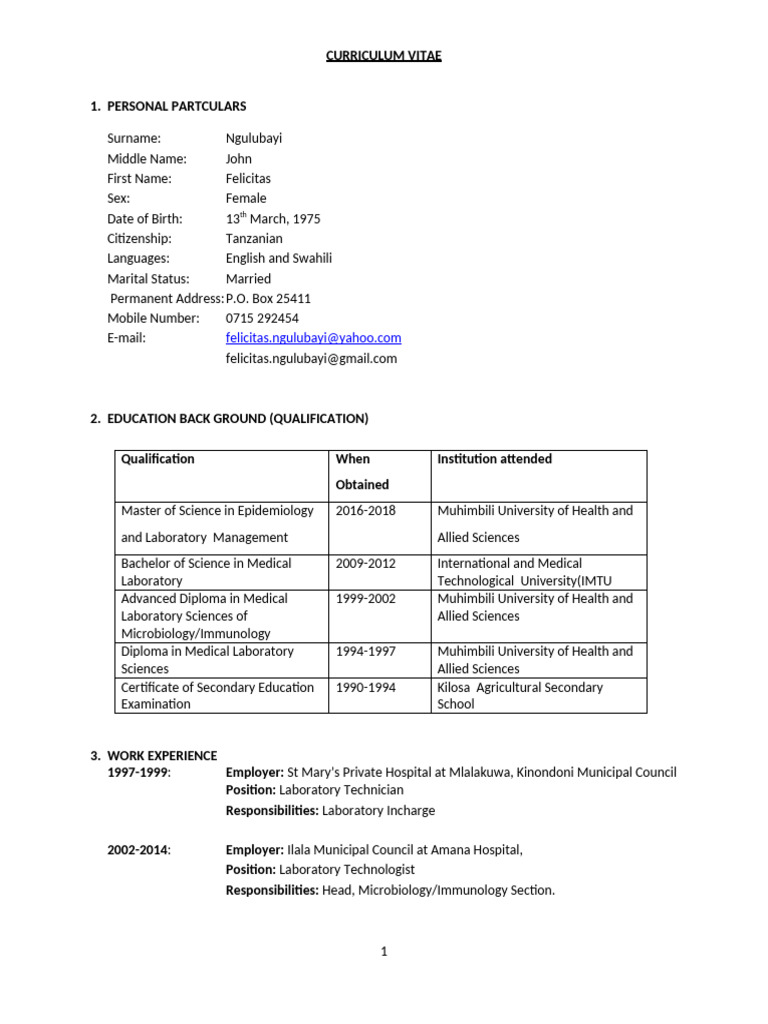 CURRICULUM VITAE (1) | PDF | Management Of Hiv/Aids | Health Care
